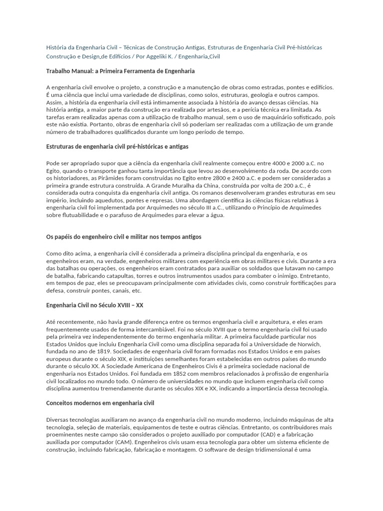 História Da Engenharia Civil Pdf Engenharia Civil Engenharia