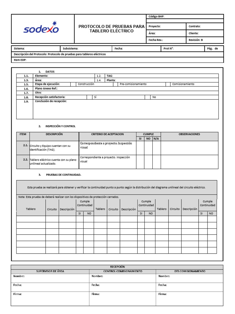 Fat Protocolo de Prueba para Tablero Electrico | PDF | Medición | voltaje