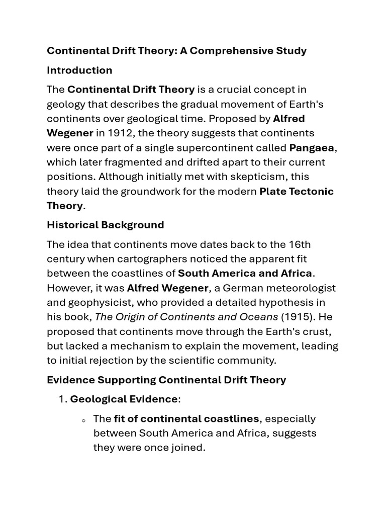 Continental Drift Theory and sea floor spreading | PDF | Plate ...