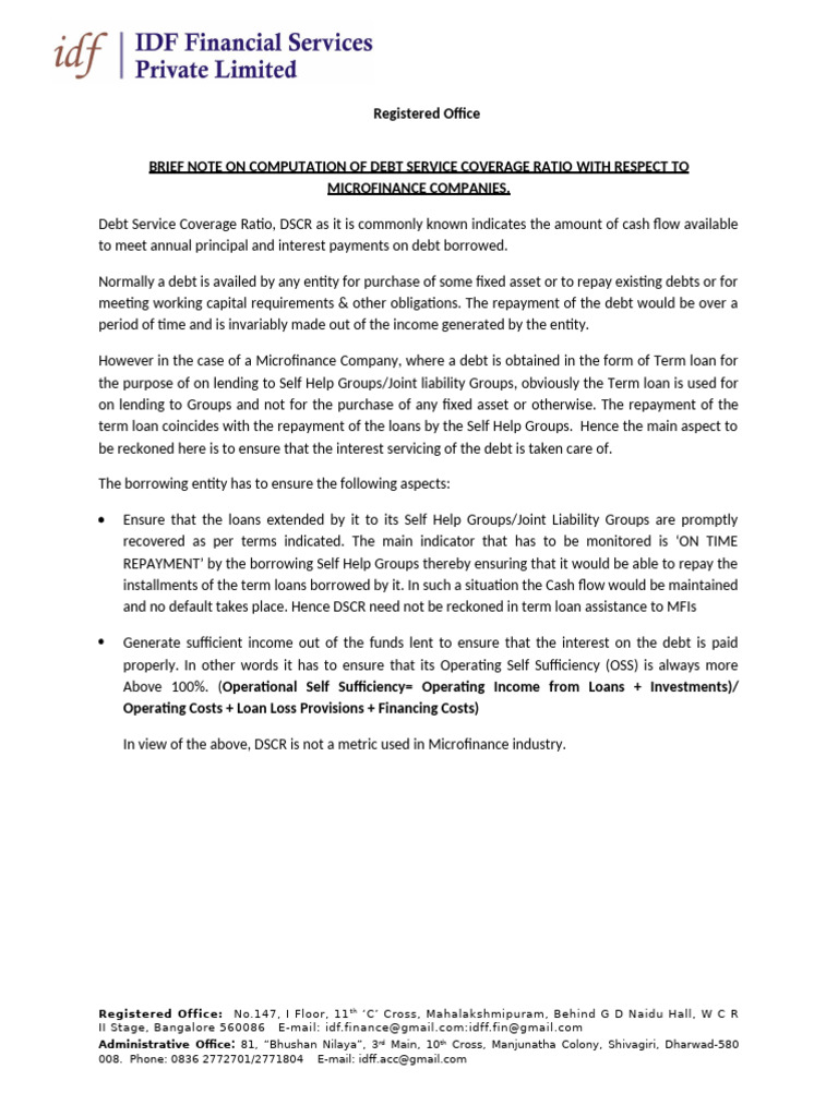 CALCULATION OF DSCR | PDF | Debt | Loans