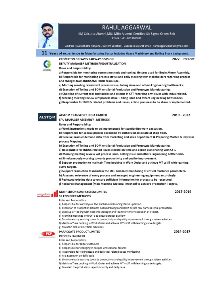 Rahul Updated Resume | PDF | Production And Manufacturing | Business