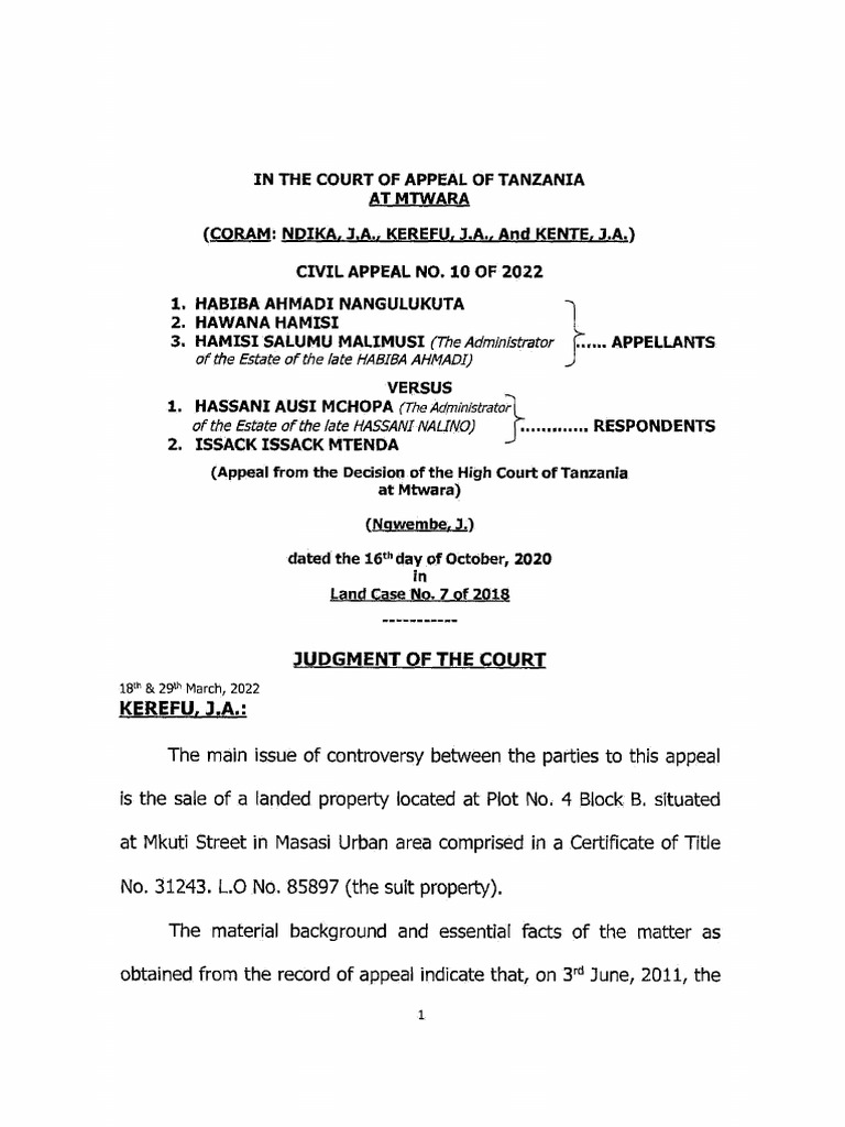 Tanzanian Court Matrimonial Property Appeal | PDF | Lawsuit | Burden Of ...