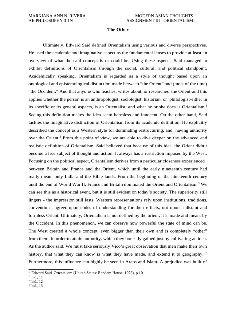 Rivera - Mat - Assignment 3 | PDF | Orientalism | Idea