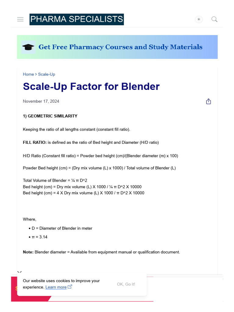 Scale-Up Factor For Blender | PDF | Volume | Pharmaceutical Sciences