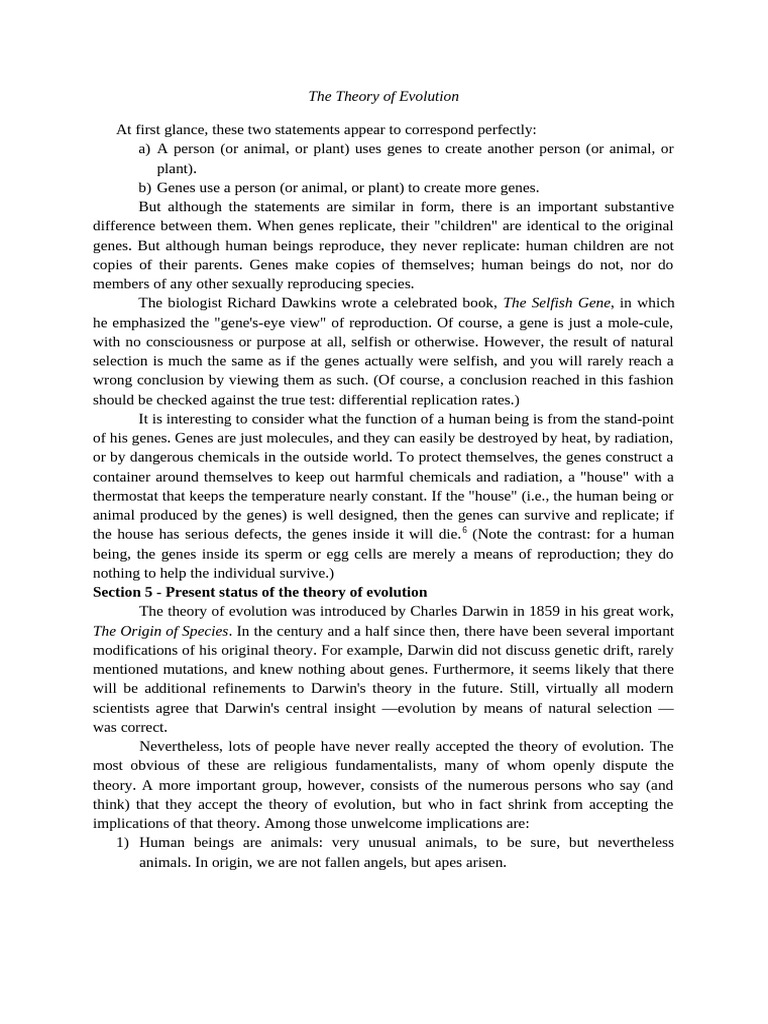 The Theory of Evolution | PDF | Homo | Gene