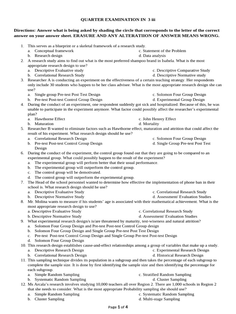 Quarter Examination in 3 III | PDF | Sampling (Statistics) | Methodology