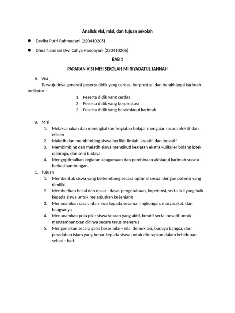 Analisis Visi Misi Devi Dhea REVISI | PDF