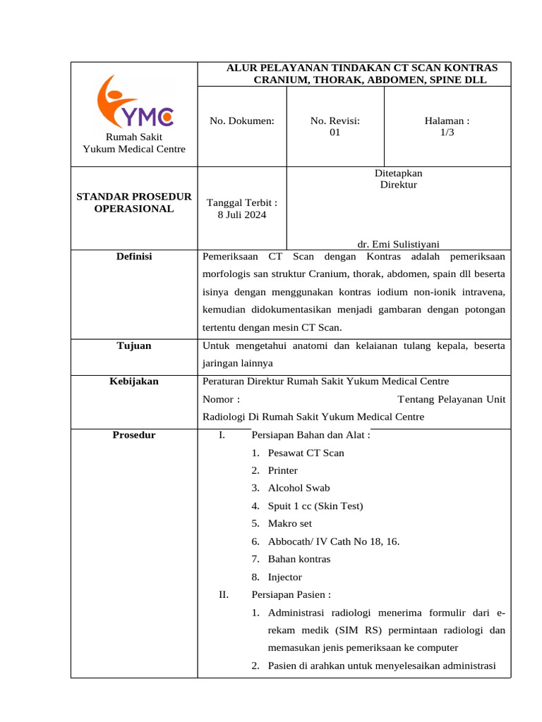 Prosedur CT Scan Kontras di RS Yukum | PDF