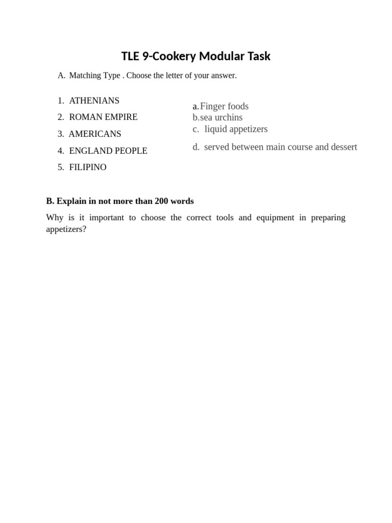 TLE 9 Cookery-Modular Task q1 | PDF