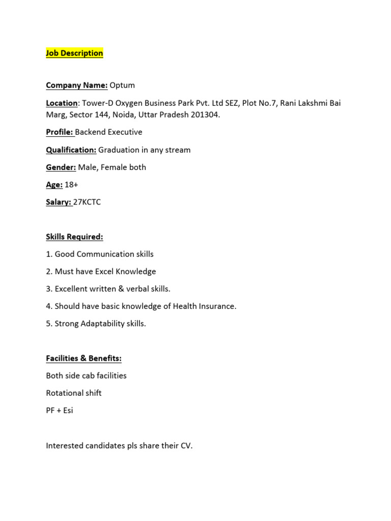 Optum - Job Description | PDF