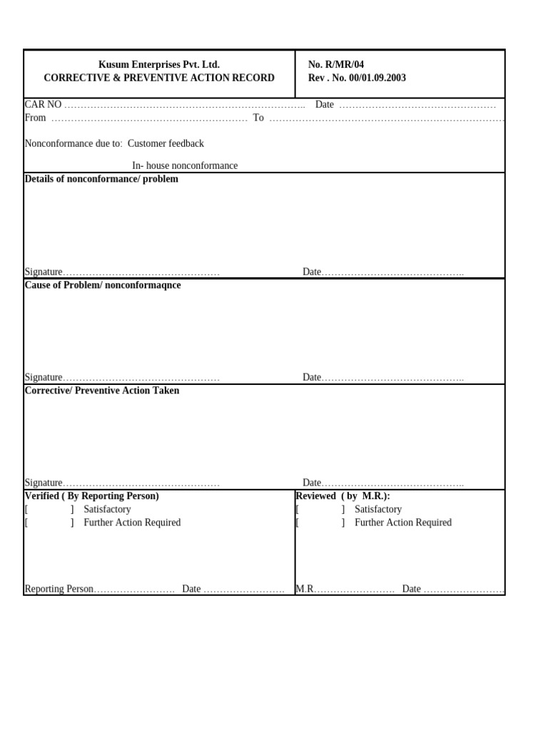 Preventive & Corrective Action | PDF