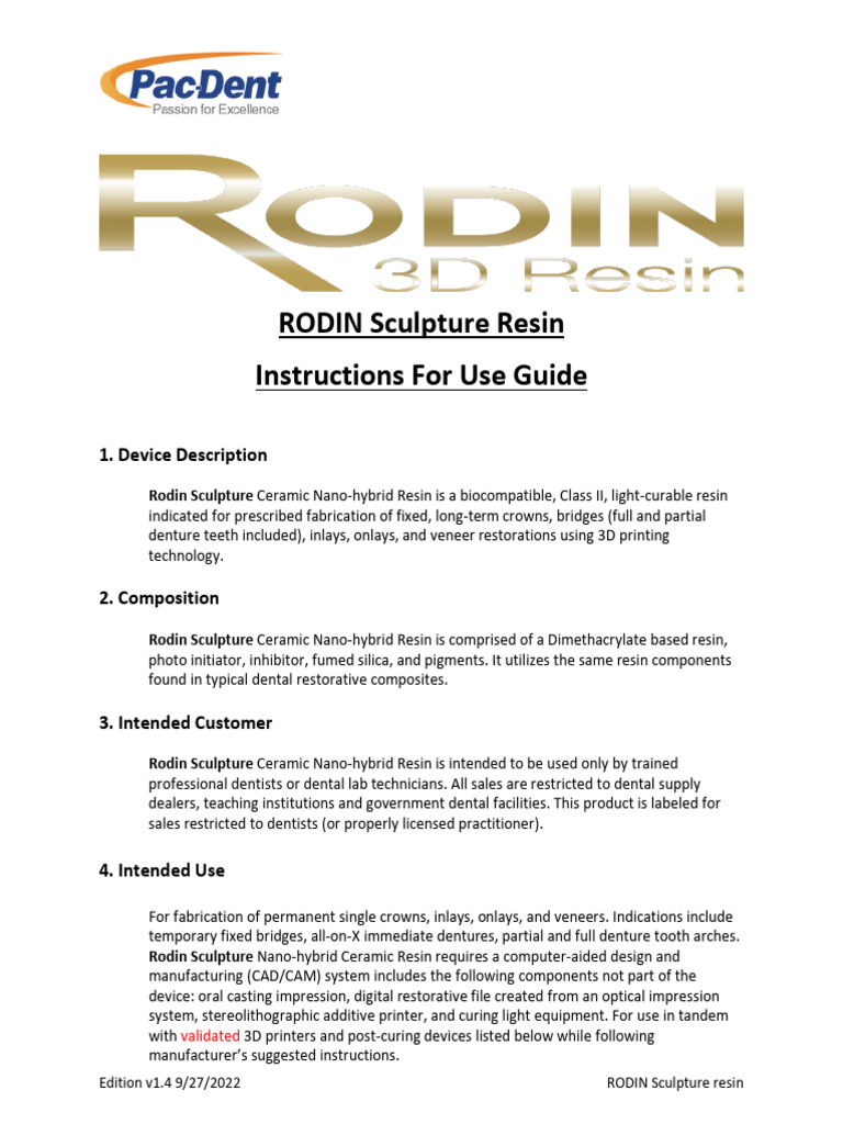 Ifu Rodin Sculpture Resin | PDF | Dentistry Branches | Dentistry