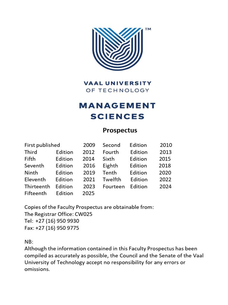 VUT Faculty Management Prospectus | PDF | Internal Audit | Management ...