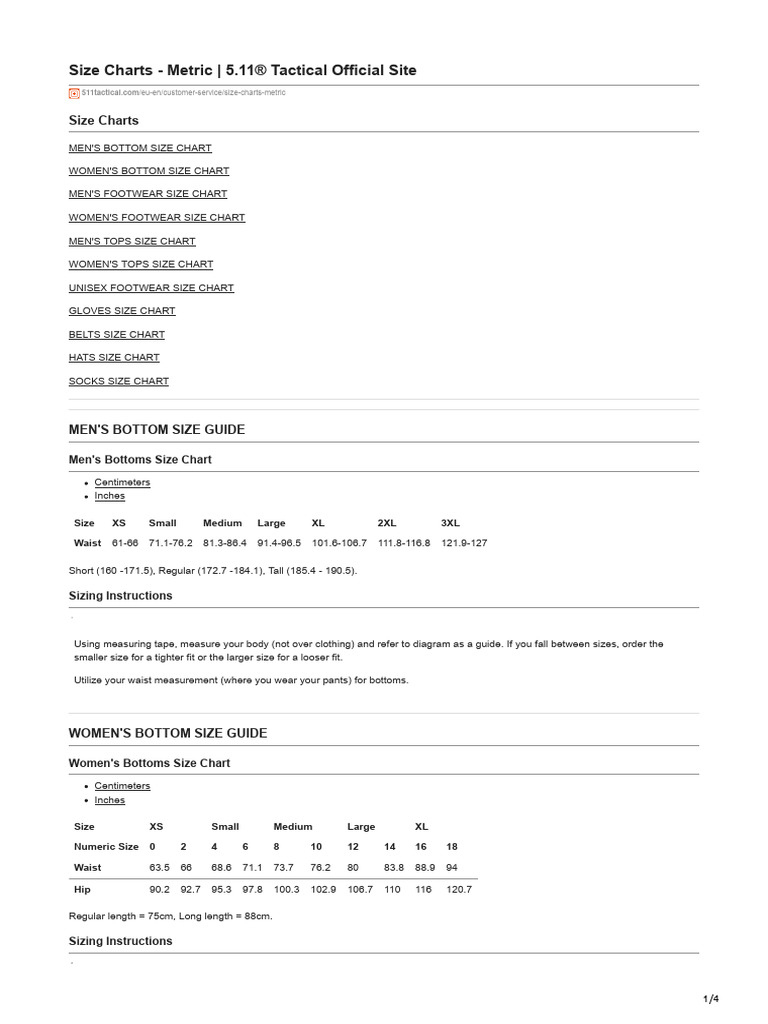 Size Charts - Metric 511 Tactical Official Site | PDF | Fashion | Softlines (Retail)