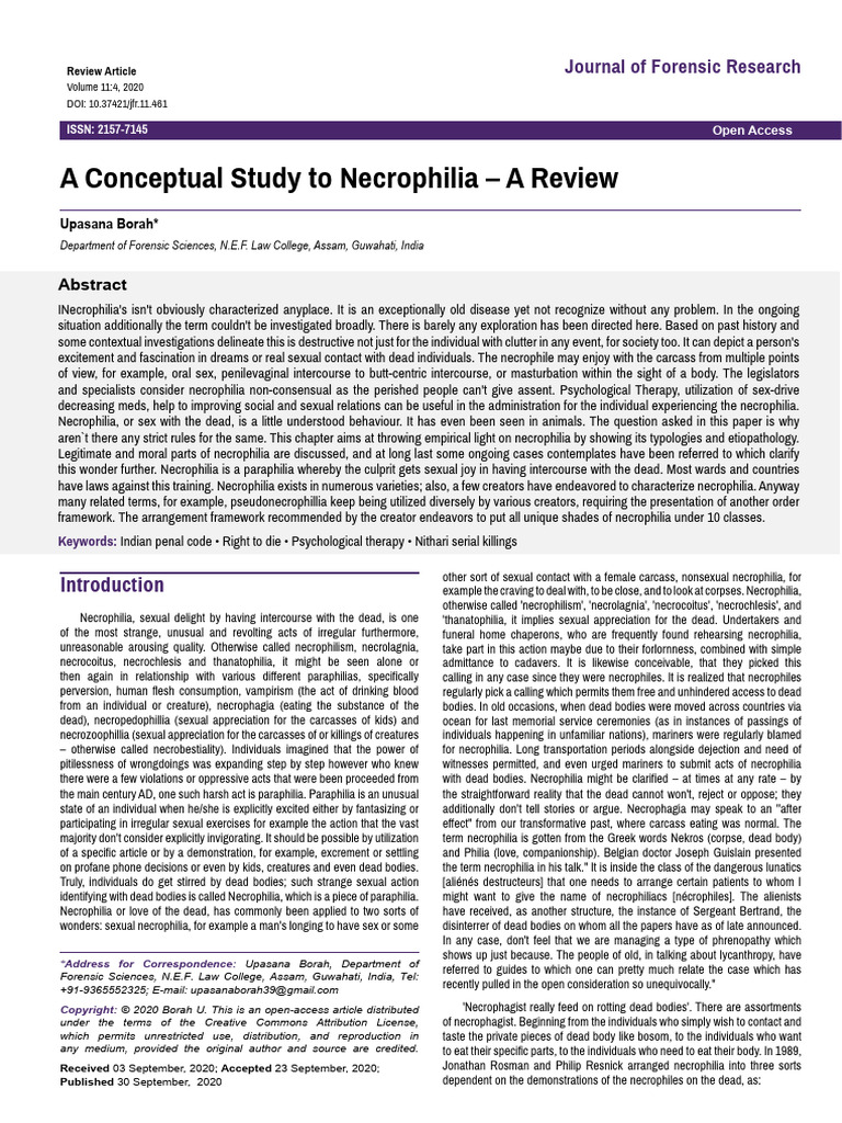A Conceptual Study To Necrophilia | PDF | Mammalian Sexuality | Sexuality