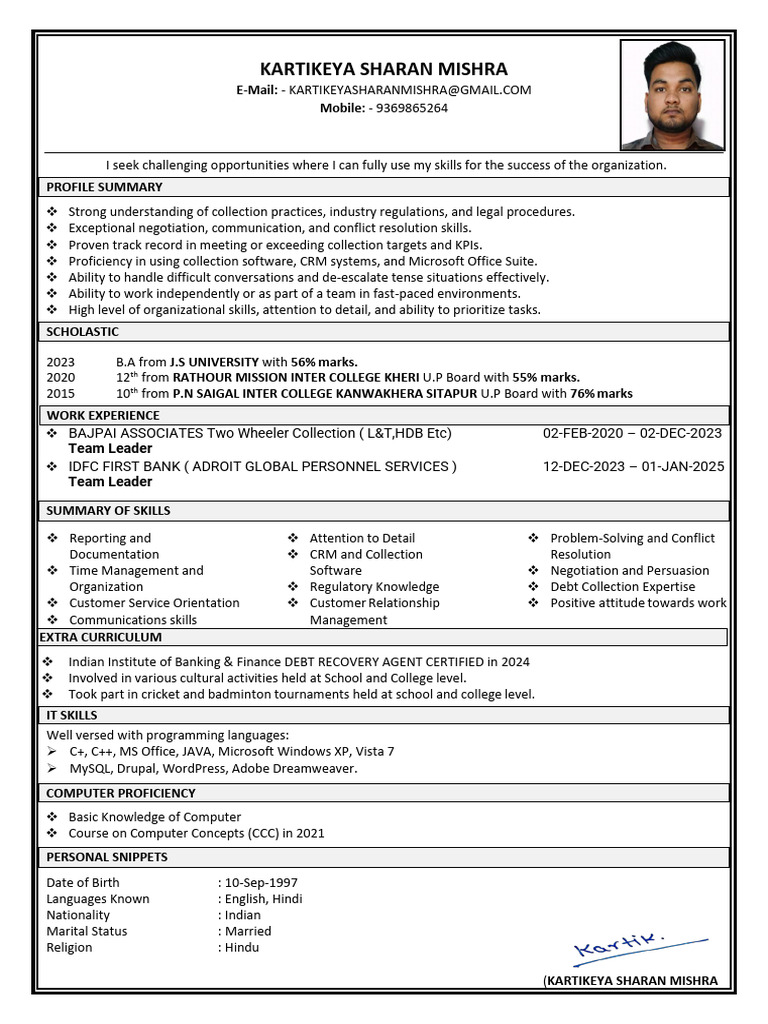 Kartikeya Sharan Mishra CV | PDF | Computing