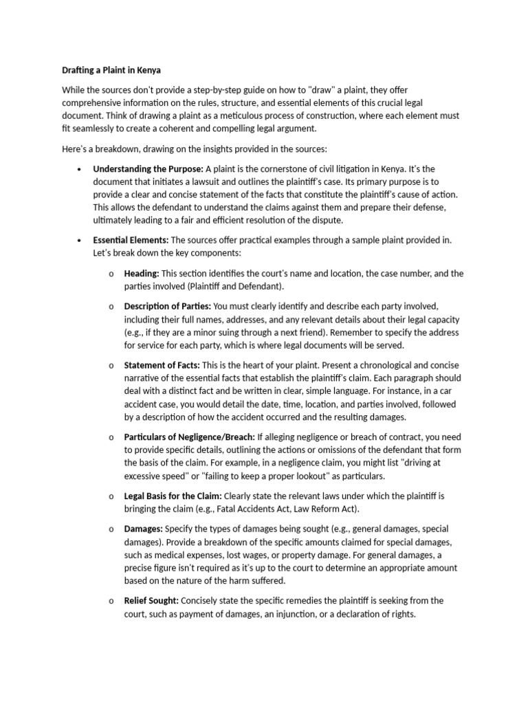 Drafting a Plaint in Kenya: A Guide | PDF | Damages | Lawsuit