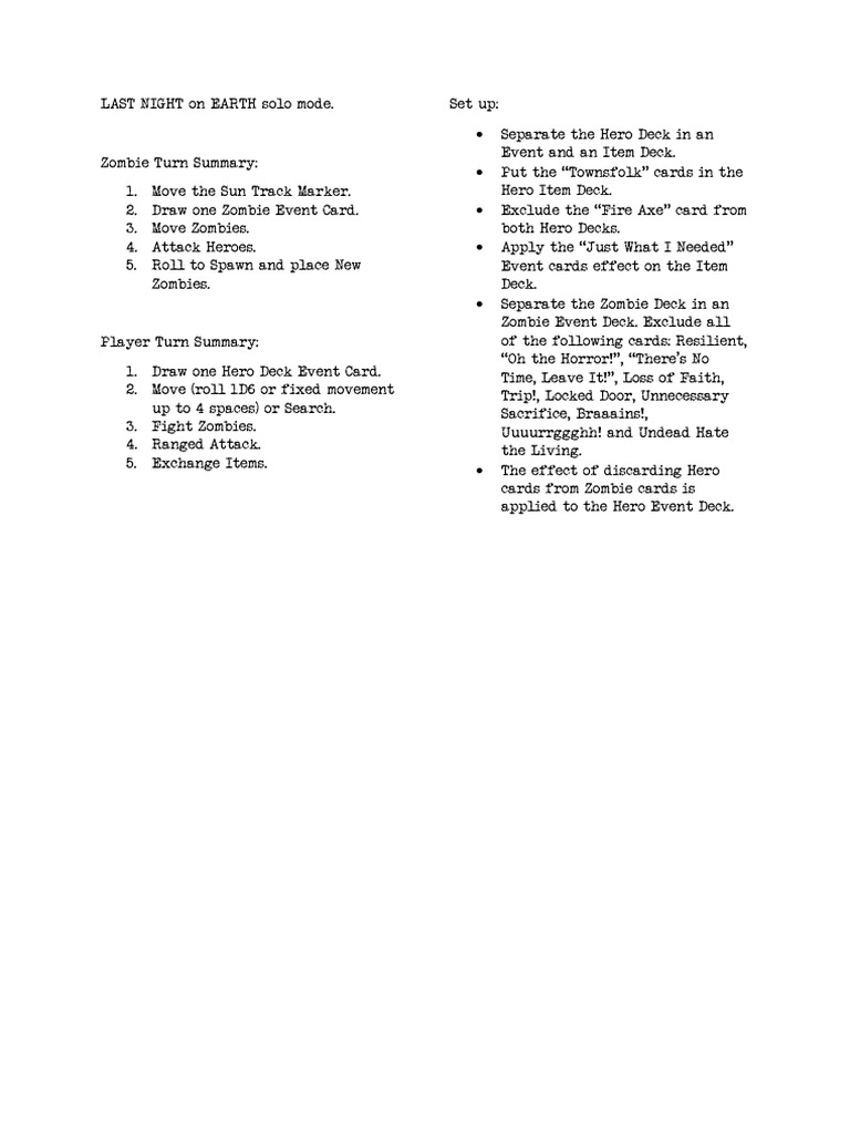 Last Night on Earth Solo Mode Guide | PDF
