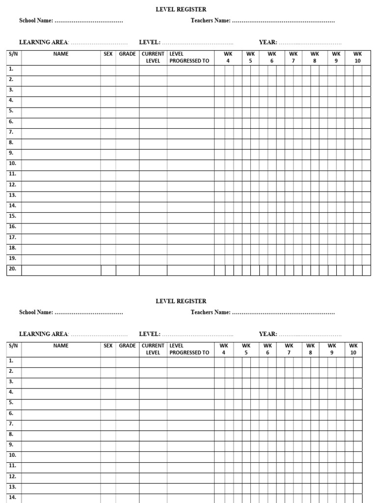 Student Level Progress Register | PDF