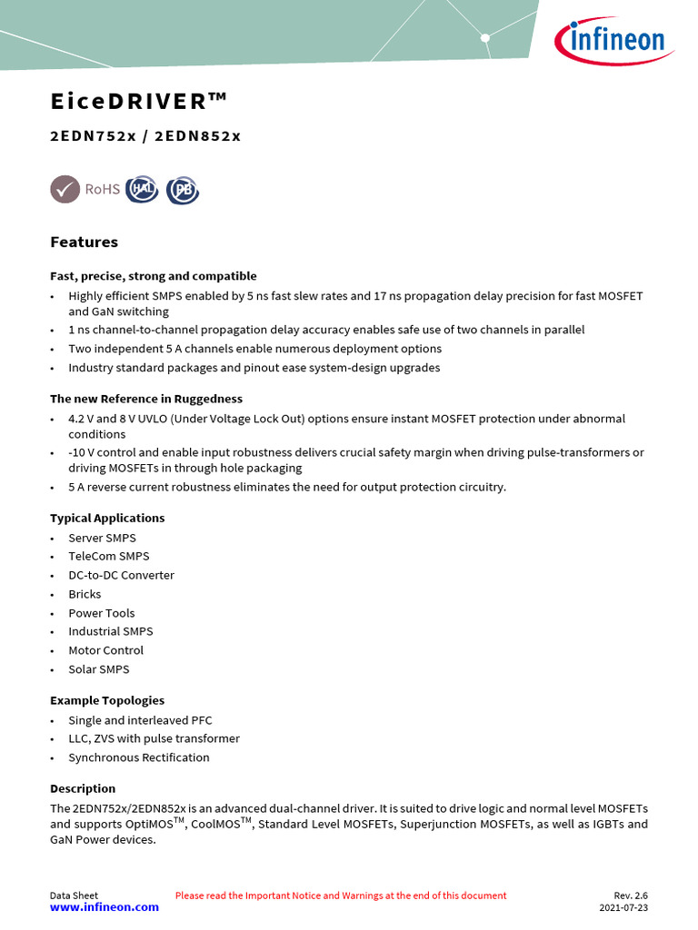 Infineon 2EDN752x 2EDN852x DS DataSheet v02 - 06 EN | PDF | Mosfet | Field Effect Transistor
