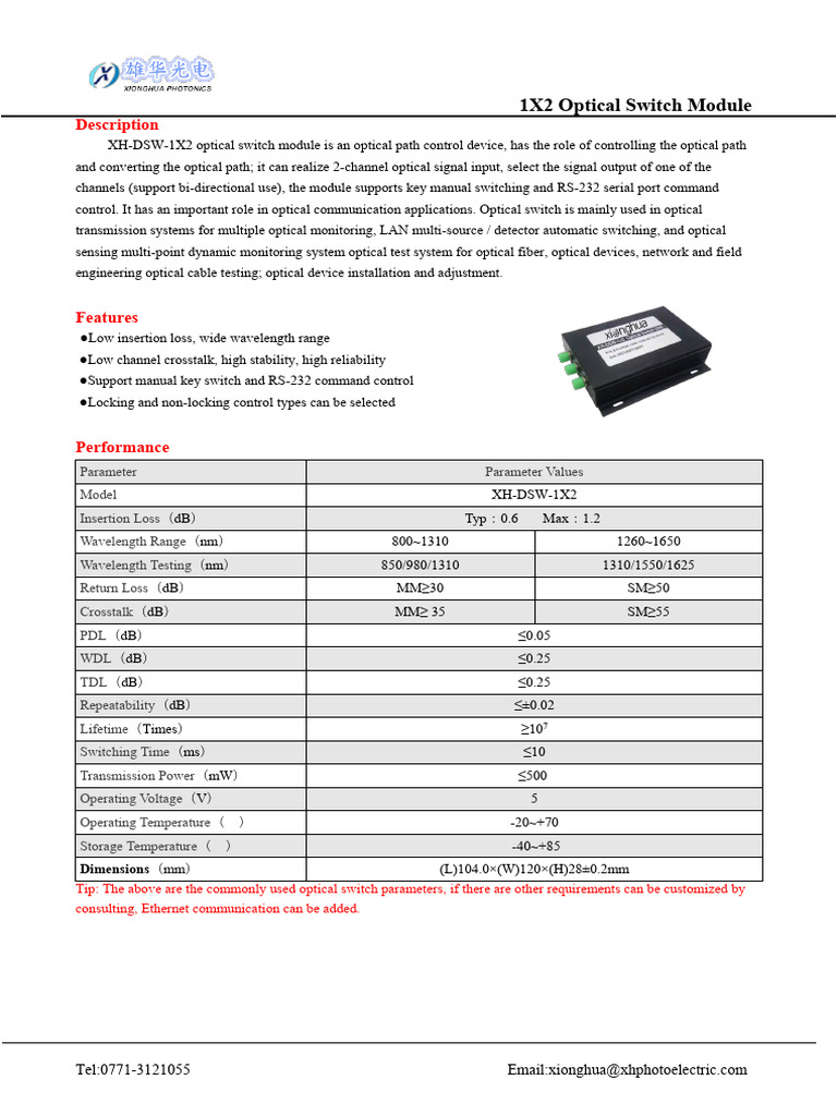 1x2 Optical Switch Module | PDF | Decibel | Optical Fiber