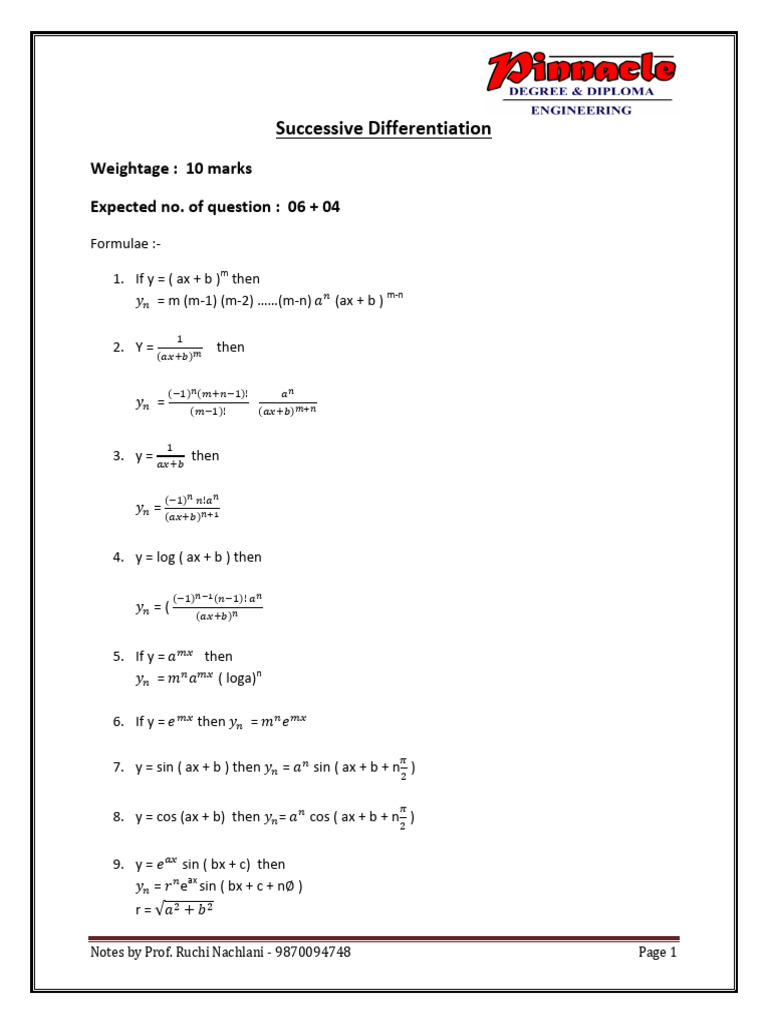 Successive Diffrentiation EM-1 | PDF | Calculus | Algebra
