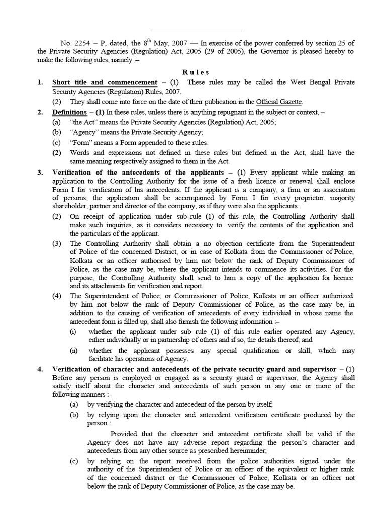West Bengal Private Security Rules 2007 | PDF | Identity Document ...
