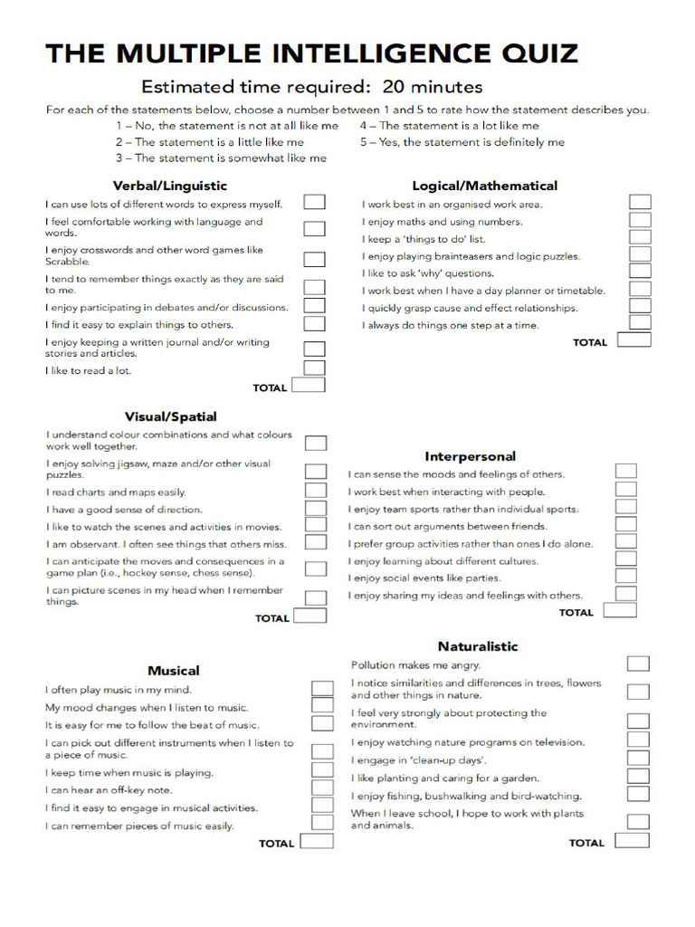 Multi Intelligence Test | PDF