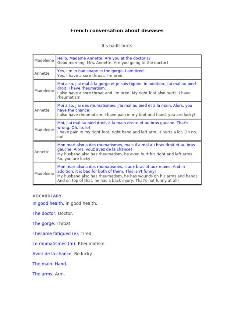 Conversation in French About Diseases | PDF | Diseases And Disorders ...