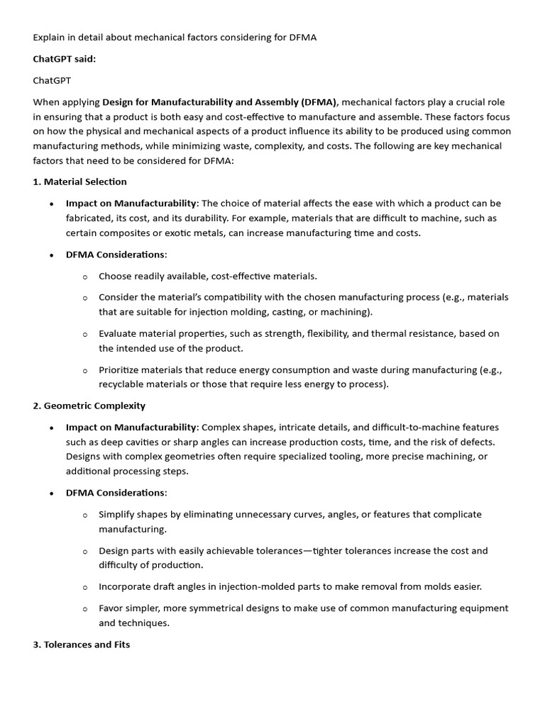 Mechanical Factors in DFMA Explained | PDF | Engineering Tolerance ...