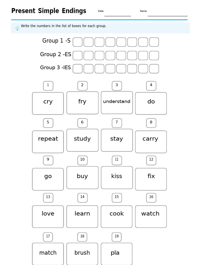 Present Simple Endings - 161434 | PDF