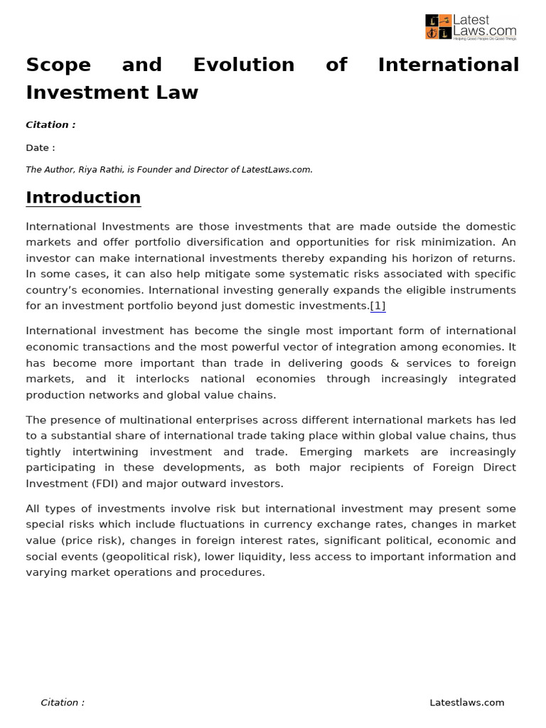 Evolution of International Investment Law | PDF | Foreign Direct ...