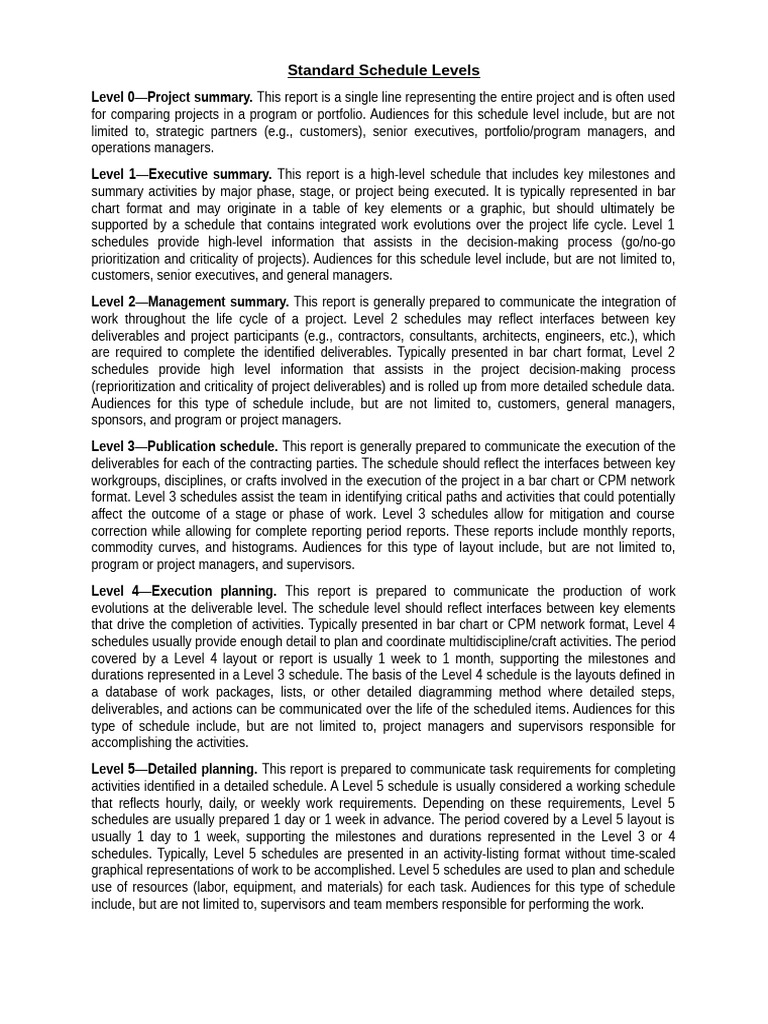 Standard Schedule Levels | PDF | Business | Computing