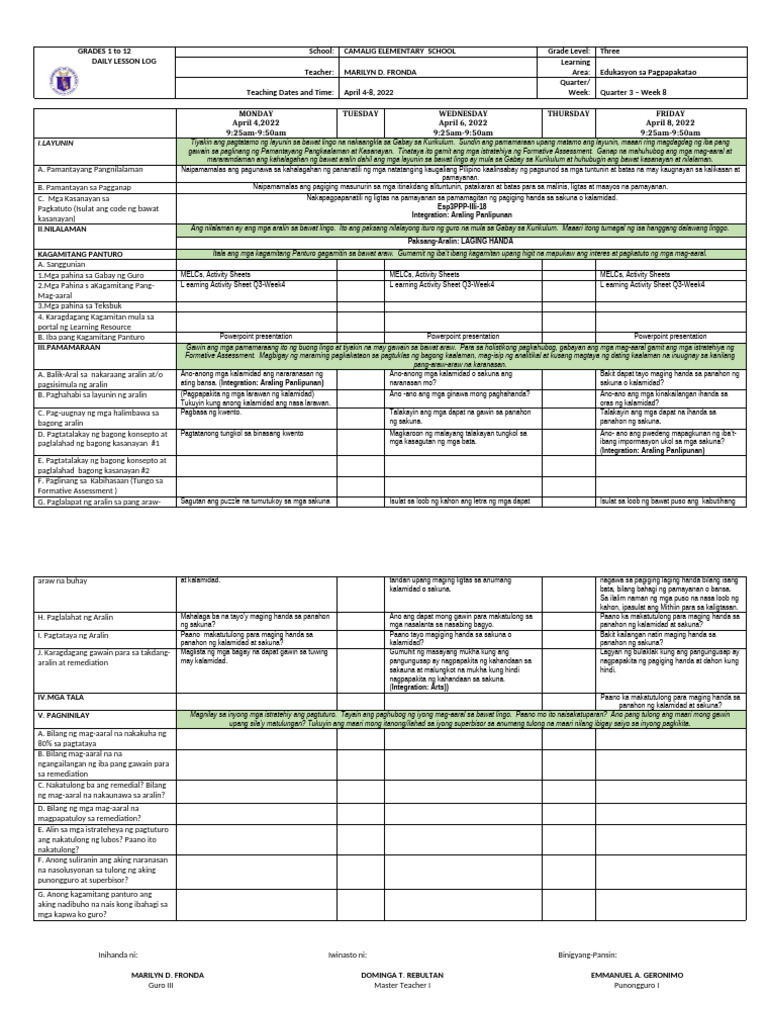 Grade 3 DLL ESP Q3 W8 | PDF