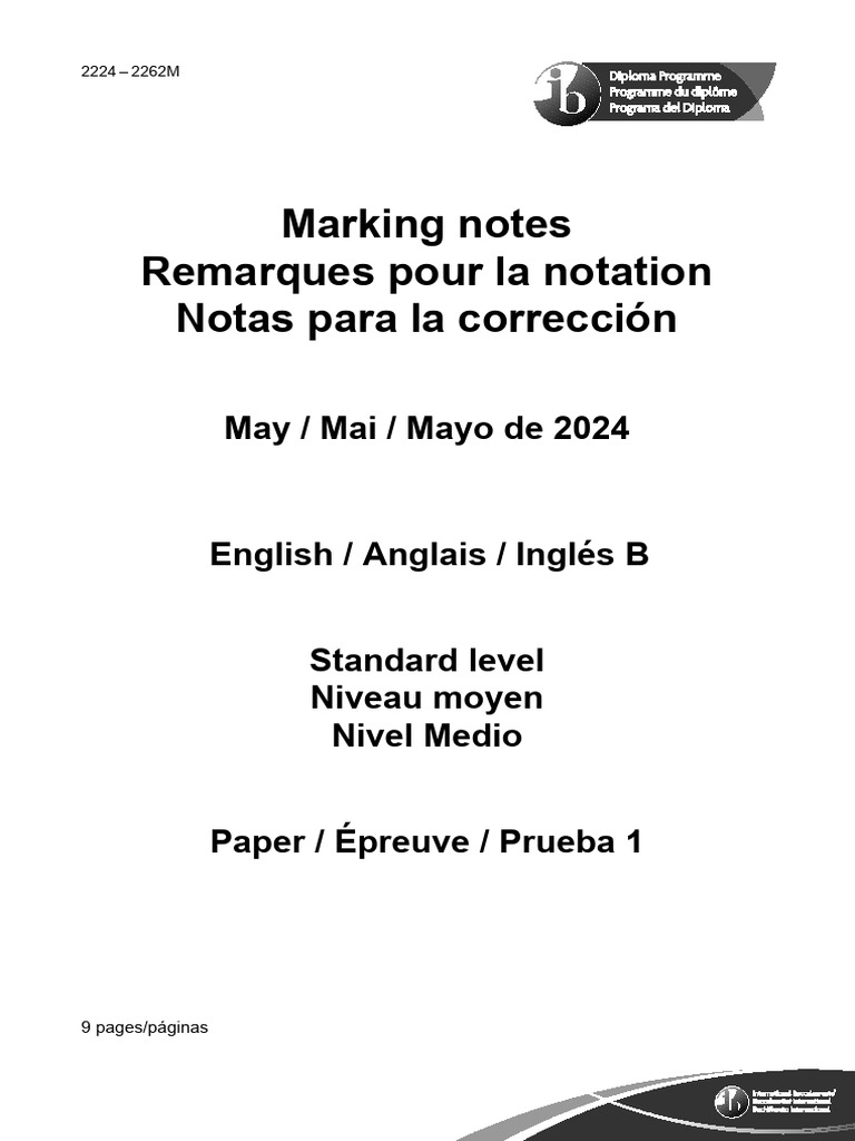 English B Paper 1 TZ2 SL Markscheme | PDF | Grammatical Tense | Communication