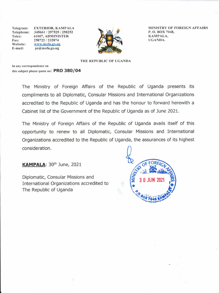 Cabinet List June 2021 | PDF | Government | Uganda