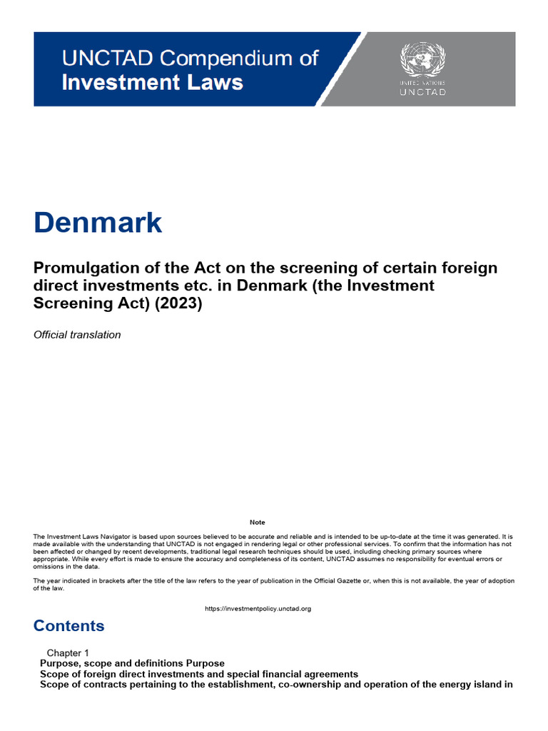 Denmark's Investment Screening Act 2023 | PDF | National Security ...