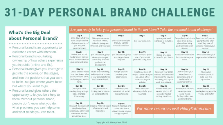 31 Day Personal Brand Challenge | PDF | Popular Culture & Media Studies ...