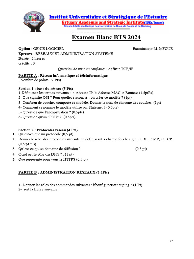 Resaux Et Administration Systeme BTS BLAC 2024 | PDF | Protocoles Internet | Réseau informatique