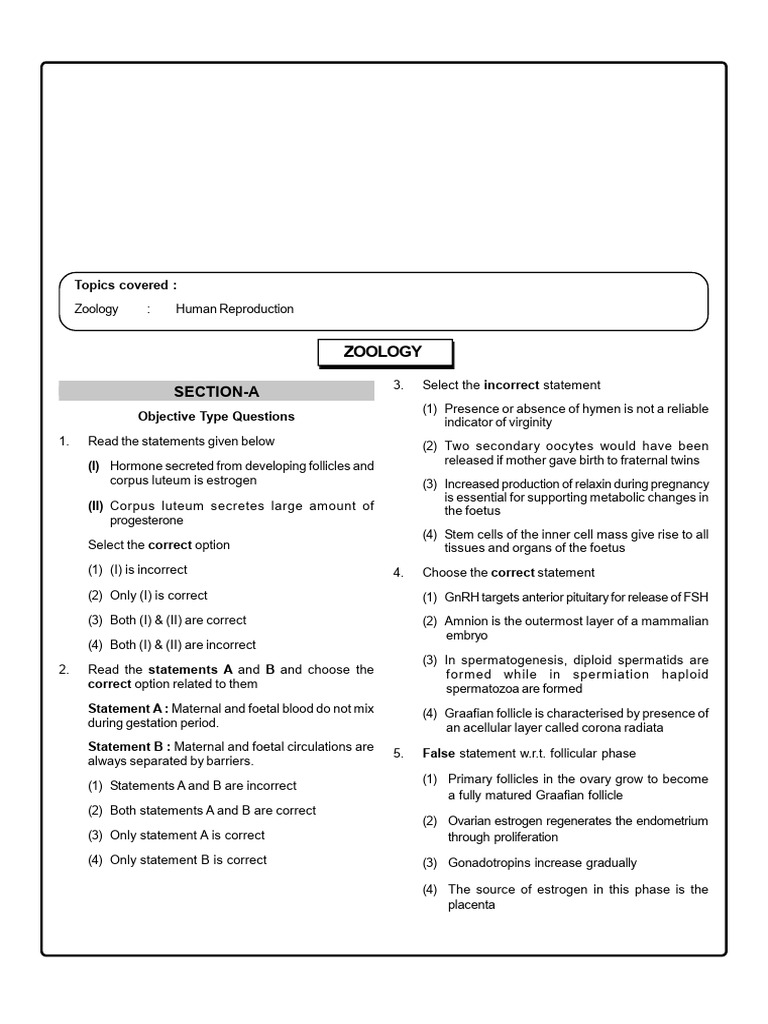 NCERT Hot Spot HUMAN REPRODUCTION-QP | PDF | Menstrual Cycle | Human ...