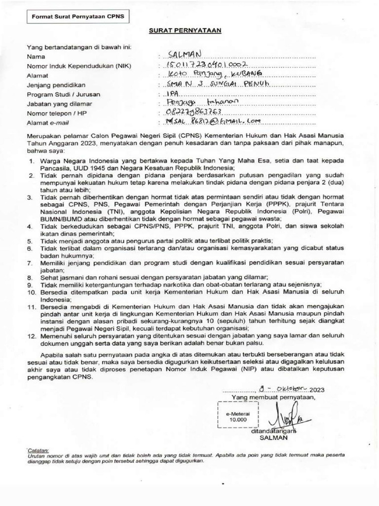 Pi7 Surat Pernyataan | PDF