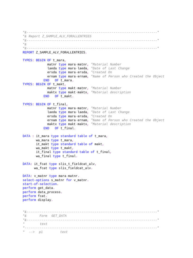 ALV Report for Material Data Display | PDF | Computer Programming ...