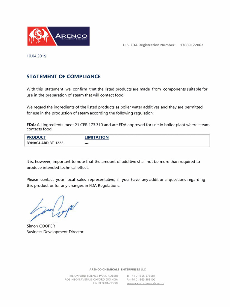 Arenco Fda BT1222 | PDF