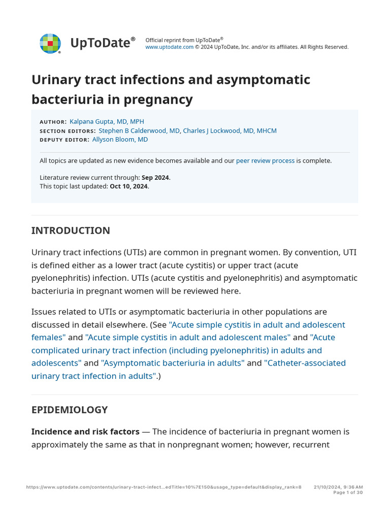 Urinary Tract Infections and Asymptomatic Bacteriuria in Pregnancy ...