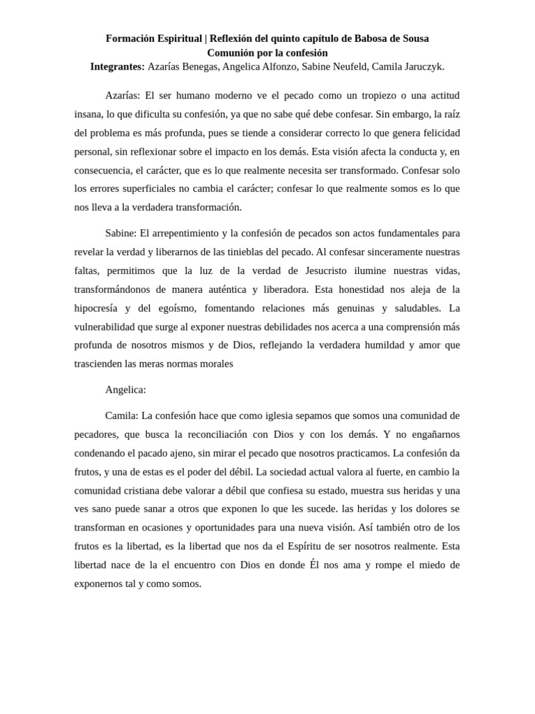 Reflexión Grupal - Formación Espíritual | PDF