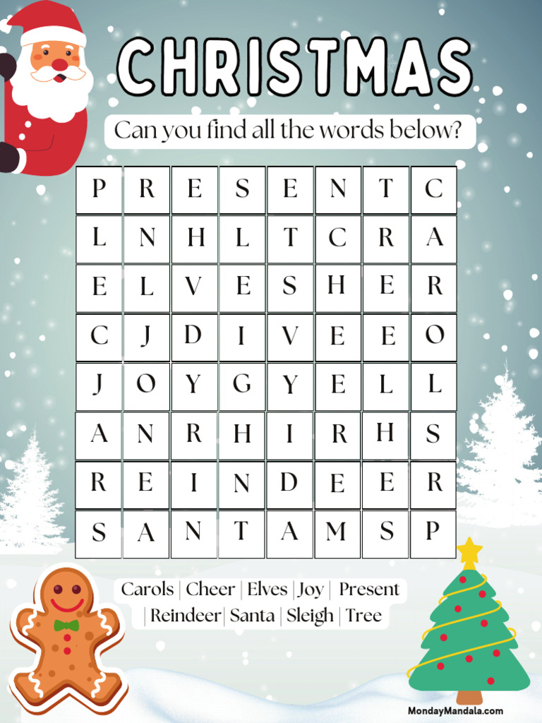 Colored Winter Wonderland Christmas Word Search | PDF