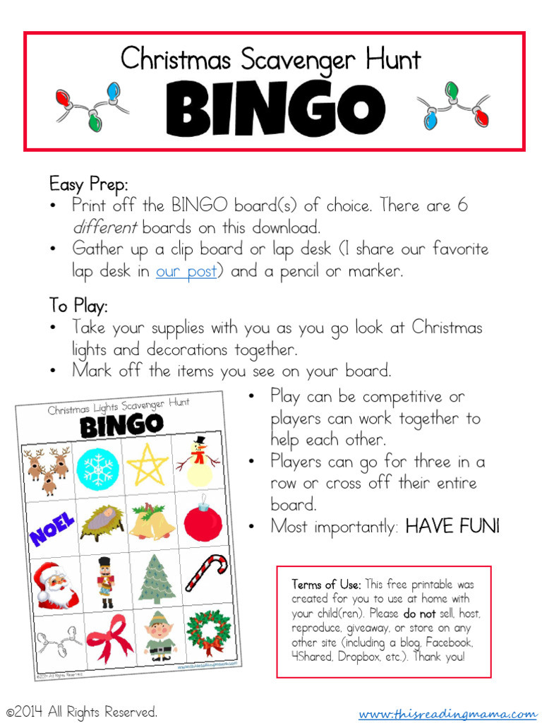 Christmas Lights Scavenger Hunt BINGO | PDF