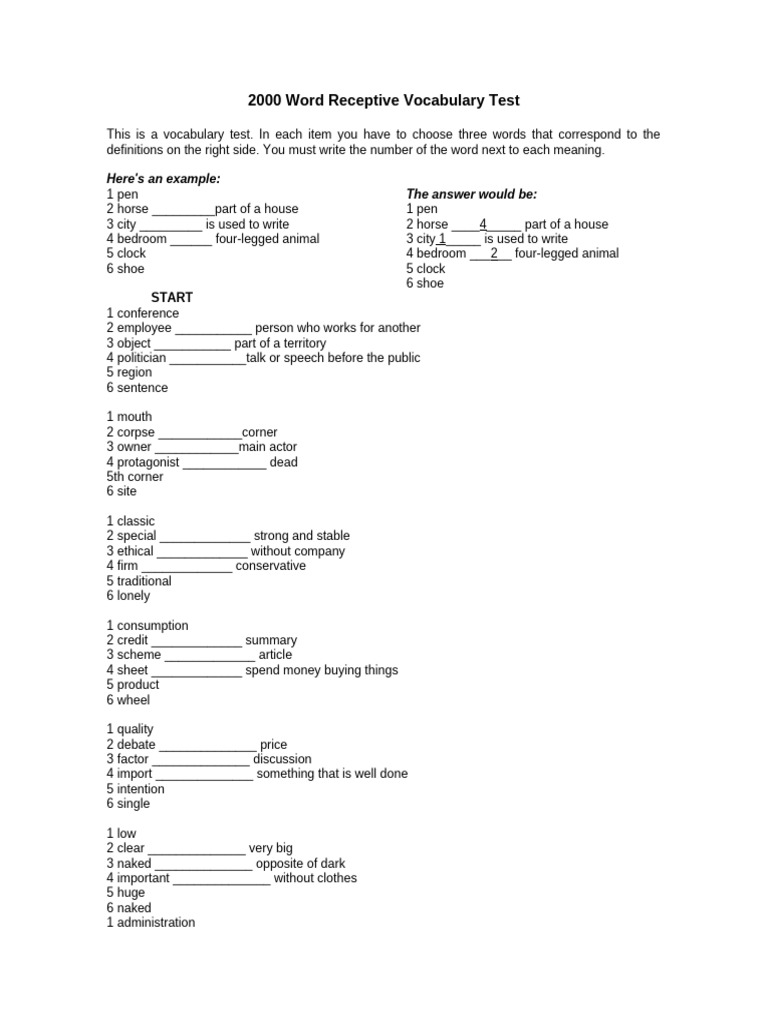 Receptive vocabulary test | PDF | Word | Vocabulary