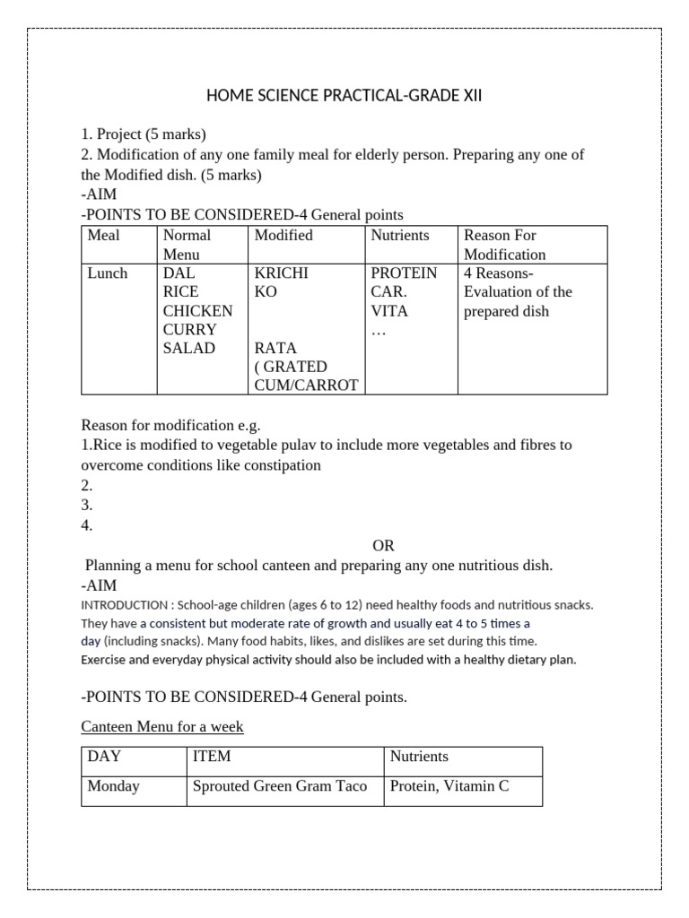HOME SCIENCE PRACTICAL Latest January | PDF | Nutrition | Diet & Nutrition