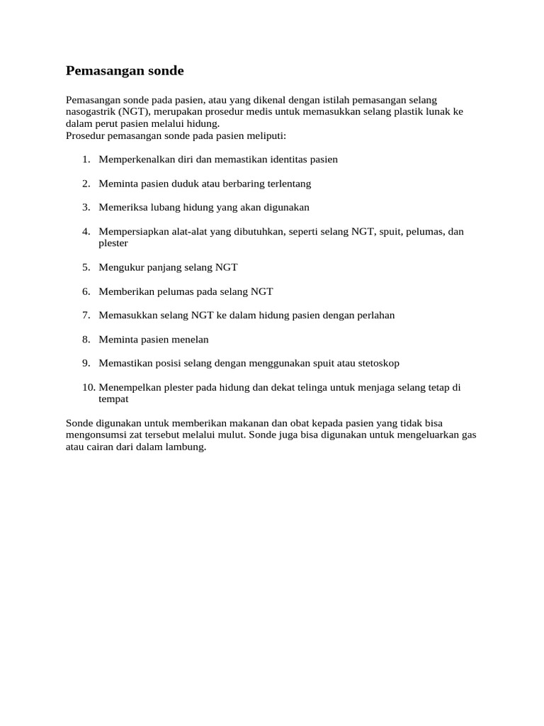 Pemasangan Sonde | PDF